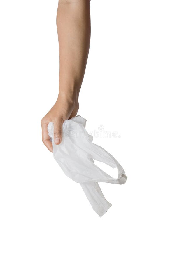 Hand Catch White Plastic Bag Isolated on White Background. Stock Photo ...