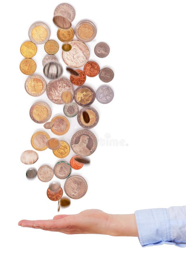 Hand catches falling coins stock image. Image of freisteller - 318570297