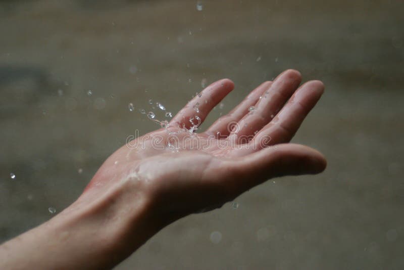 Hand Catching Clean Falling Rain Close Up. Environmental Concept Stock ...