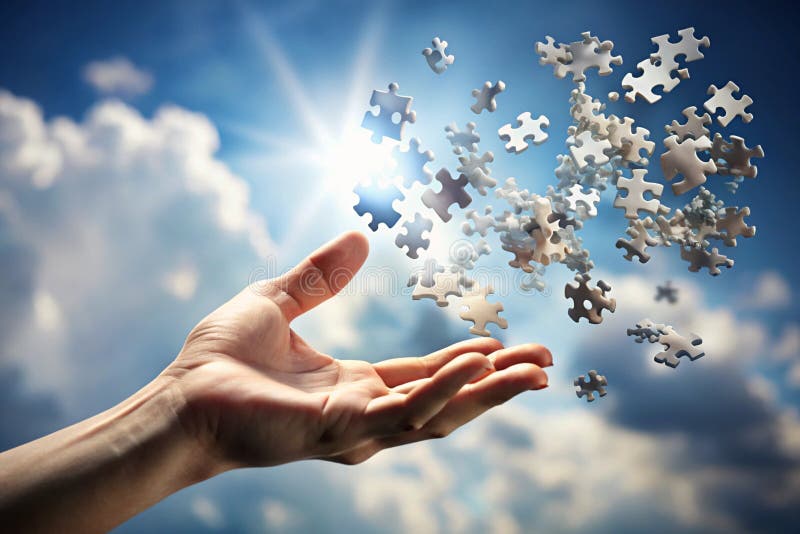 Hand Catching Falling Puzzle Pieces - Concept Stock Illustration ...