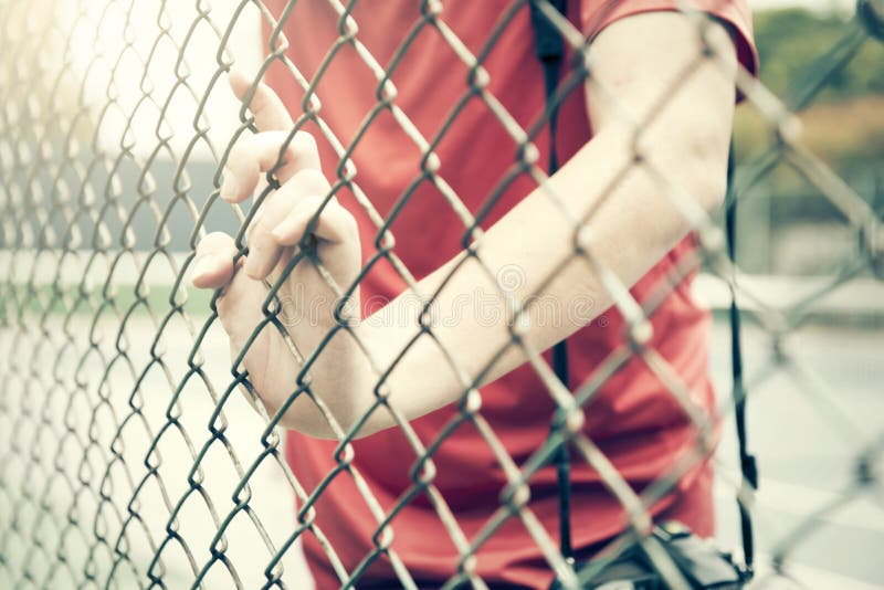 Hand Catching Mesh Cage.. the Prisoner Want Freedom. Stock Image ...