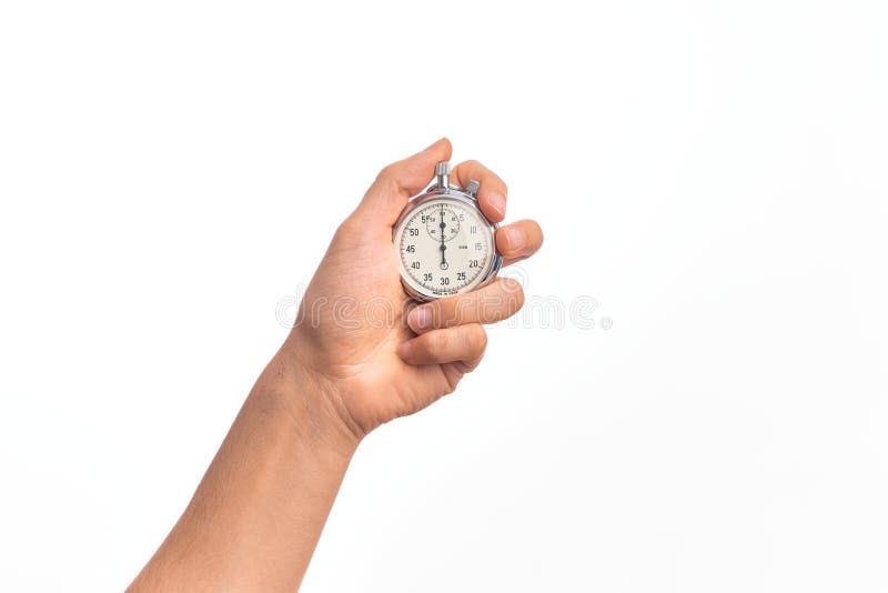 Hand of Caucasian Young Man Doing Countdown Holding Stopwatch Over ...