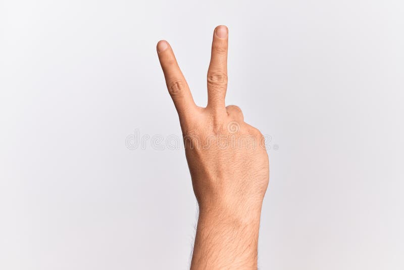 Hand of Caucasian Young Man Showing Fingers Over Isolated White ... Hand of Caucasian Young Man Showing Fingers Over Isolated White ...