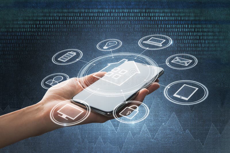 Hand with Cellphone and Interface Stock Image - Image of cellular ...