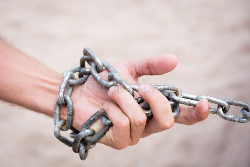 Hand with CHAIN Metal and Sand Desert Stock Image - Image of hangover ...