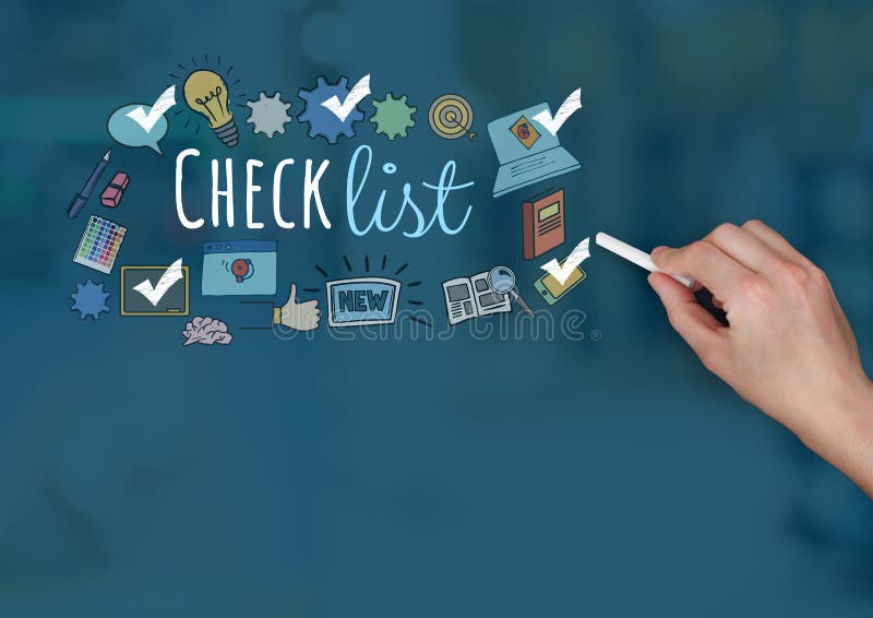 Hand with Chalk Writing Checklist Text with Drawings Graphics Stock ...