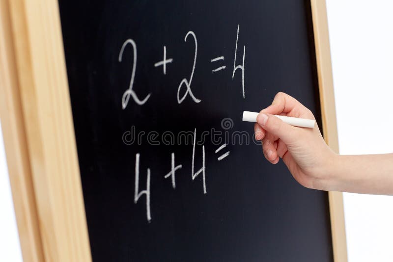 Hand with Chalk Writing Numbers on Blackboard Stock Image - Image of ...