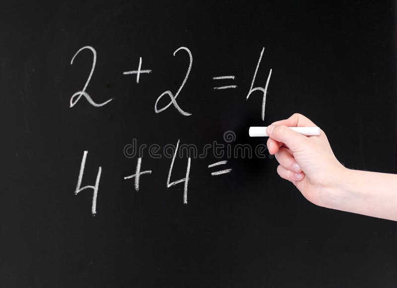 Hand with Chalk Writing Numbers on Blackboard Stock Image - Image of ...