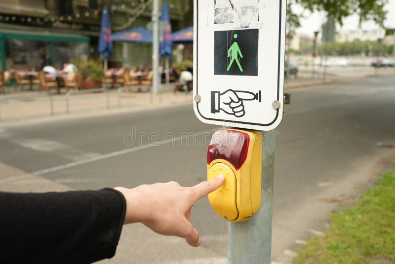 Hand Changing the Road Sign To Be Able To Cross Stock Photo - Image of ...