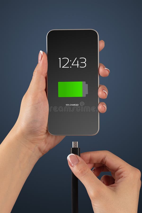 Hand Charging Phone with Low Battery Stock Image - Image of charger ...