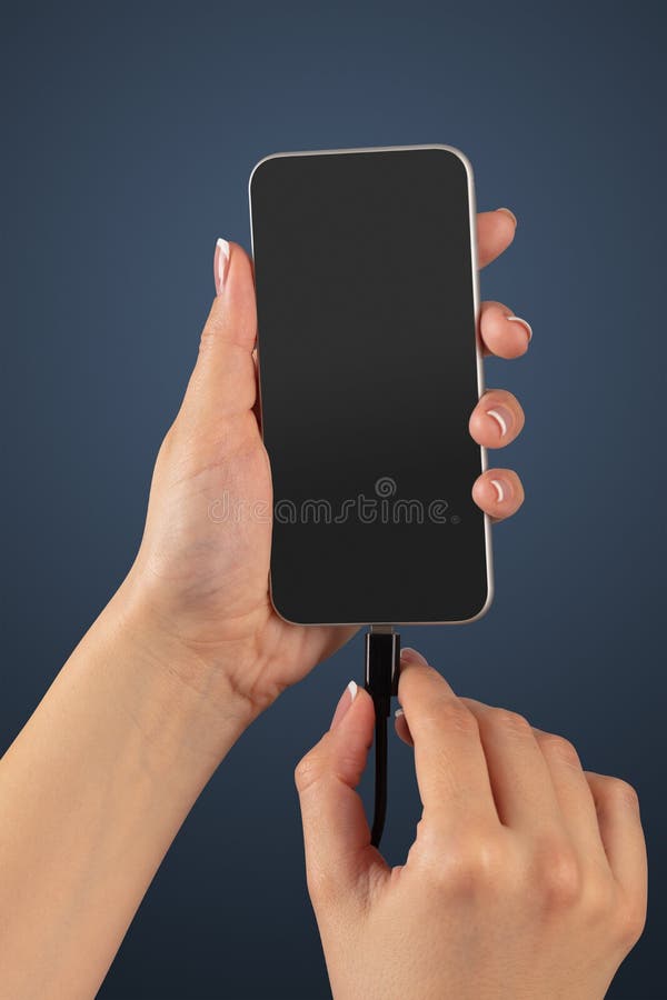 Hand Charging Phone with Low Battery Stock Image - Image of ...