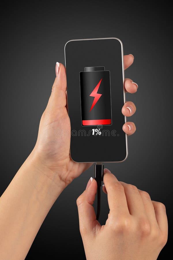 Hand Charging Phone with Low Battery Stock Image - Image of finger ...
