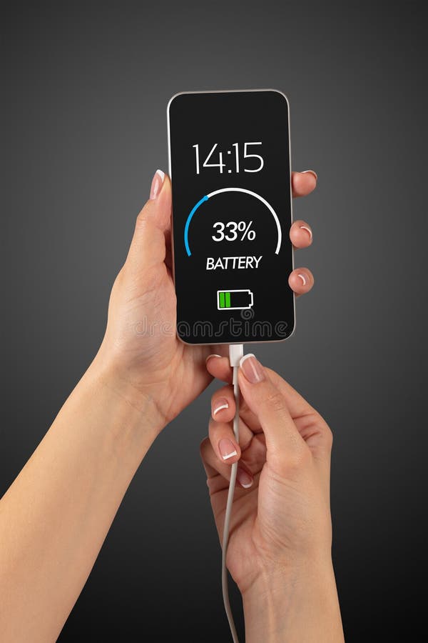 Hand Charging Phone with Low Battery Stock Image - Image of cell ...