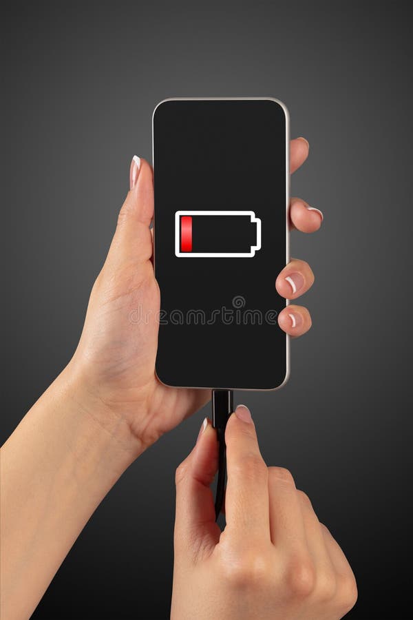 Hand Charging Phone with Low Battery Stock Photo - Image of hand ...