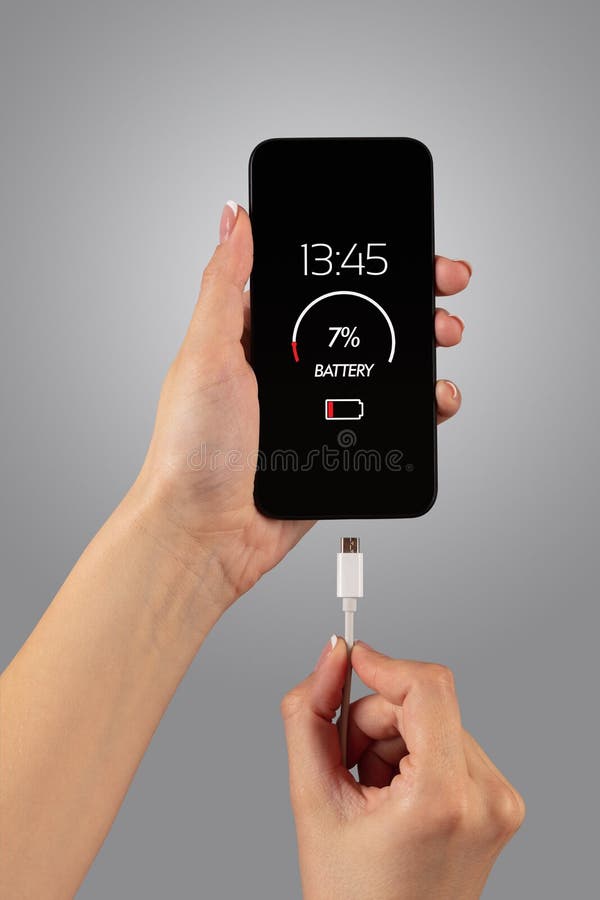 Hand Charging Phone with Low Battery Stock Photo - Image of digital ...