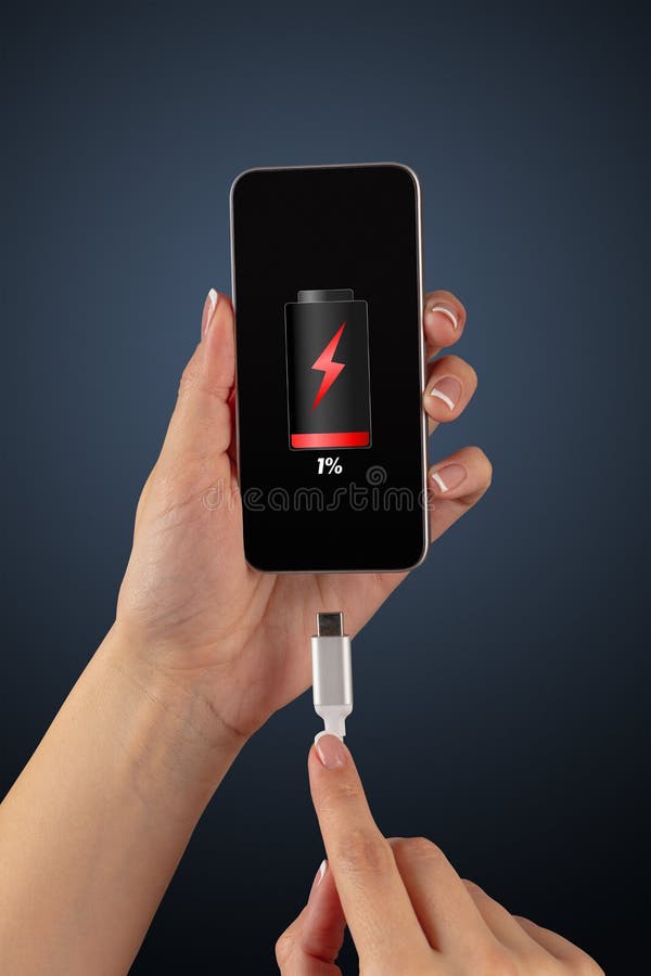Hand Charging Phone with Low Battery Stock Photo - Image of mobility ...