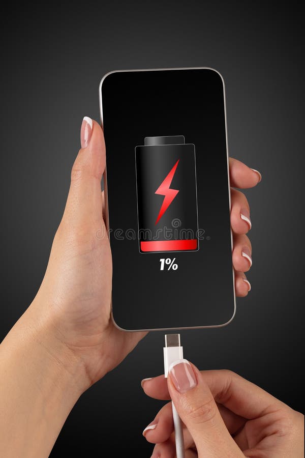 Hand Charging Phone with Low Battery Stock Image - Image of data ...