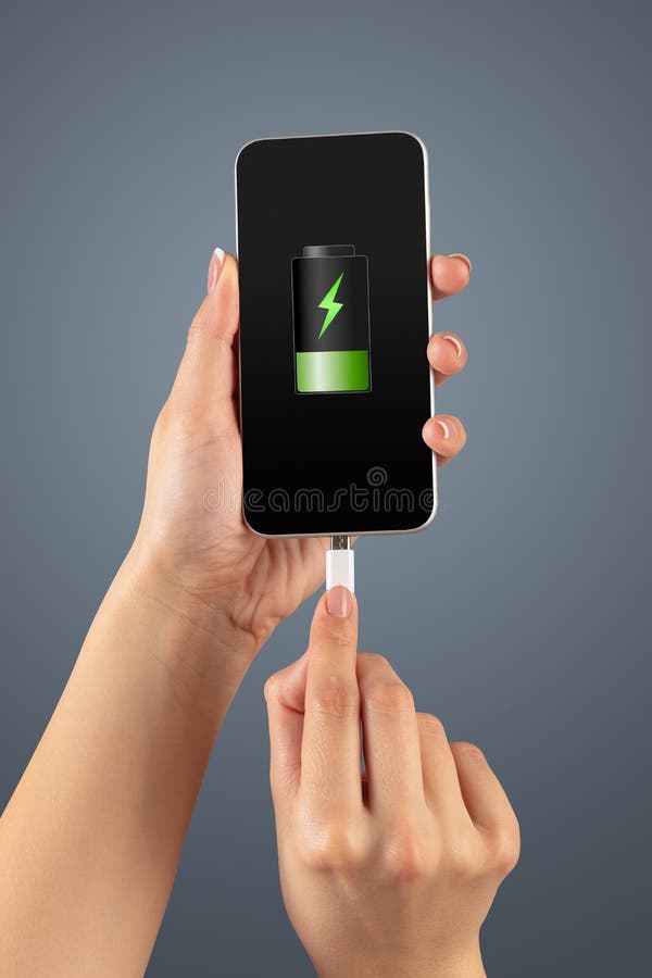 Hand Charging Phone with Low Battery Stock Image - Image of device ...