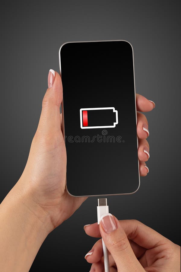Hand Charging Phone with Low Battery Stock Image - Image of bank ...