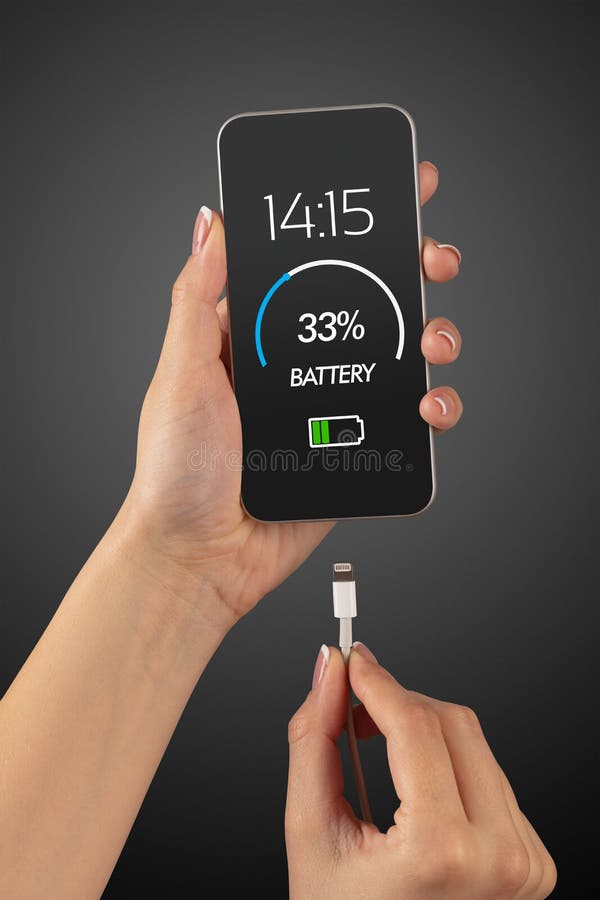 Hand Charging Phone with Low Battery Stock Image - Image of blue ...