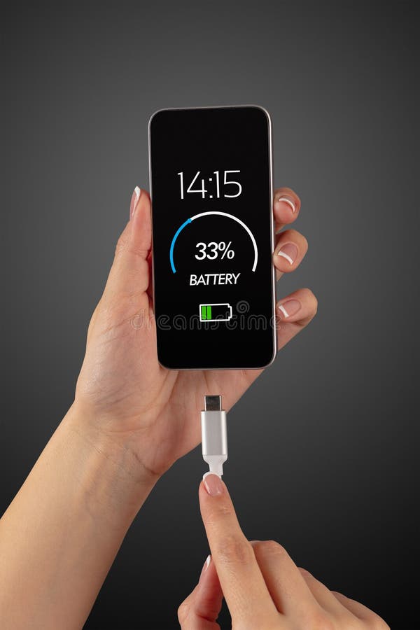 Hand Charging Phone with Low Battery Stock Photo - Image of full, bank ...