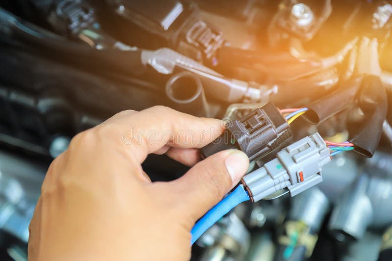 Hand Checking Electric Wire Cable of Car Engine Stock Photo - Image of ...