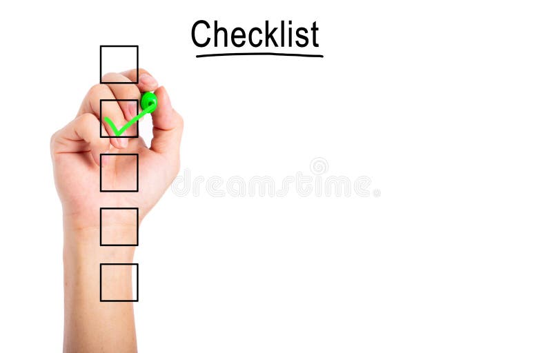Hand Checking Mark on Checklist with Green Marker Stock Image - Image ...
