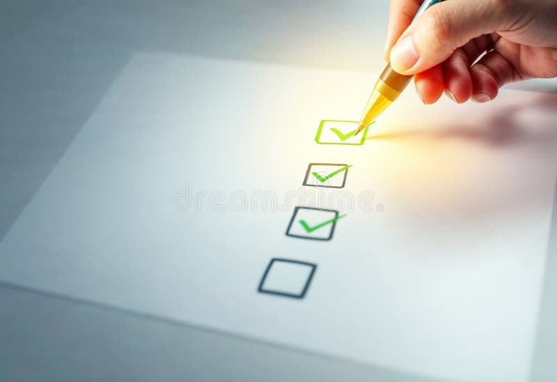 Hand Checking Off Items on a Checklist Goal Achievement Concept Stock ...