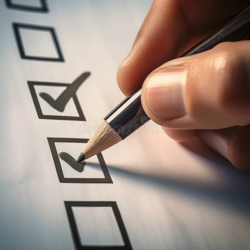 Hand Checking Off Items on a Checklist with a Pencil in a Well-lit ...