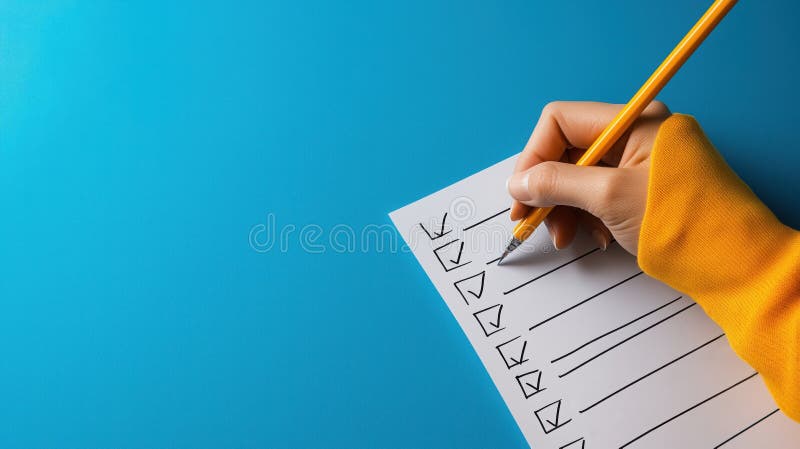 Hand Checking Off Items on To Do List with Yellow Pencil Stock ...