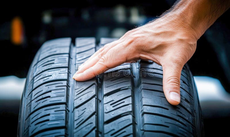 Hand Checking Tire Tread for Safety Stock Illustration - Illustration ...