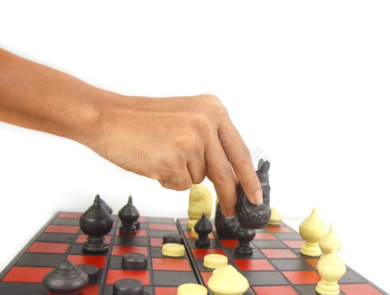Hand with Chess Piece Show Black Check and Win Game Stock Image - Image ...