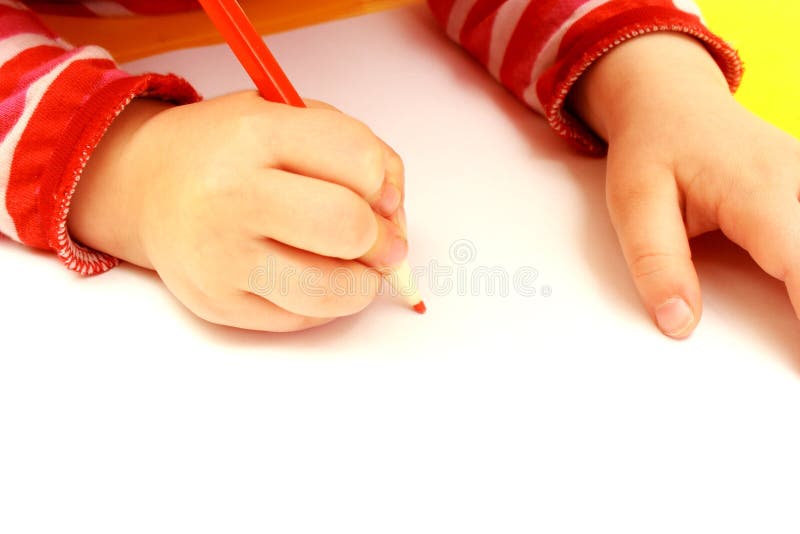 Hand of Child Drawing on a Paper Stock Photo - Image of playful ...