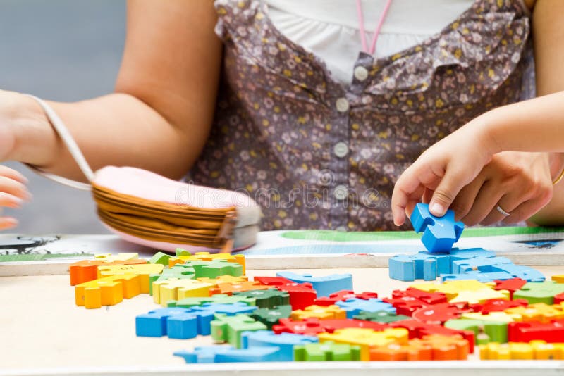 Hand Child Playing with Construction Blocks Stock Image - Image of ...