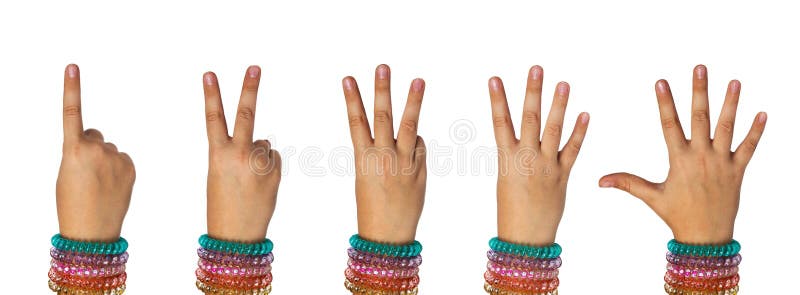 The Hand of the Child Shows the Numbers One, Two, Three, Four, Five ...