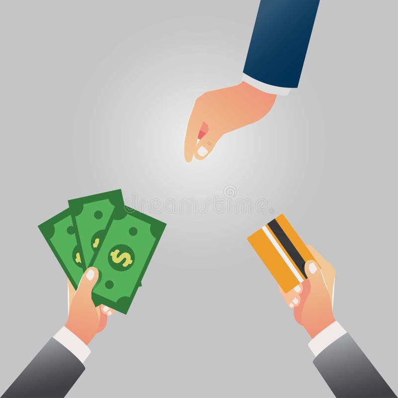Hand Choose between Cash or Credit Card Vector Stock Illustration ...
