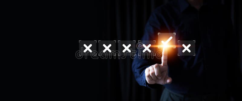 Hand Choose Check Mark on Cross Symbol for True or False Changing ...