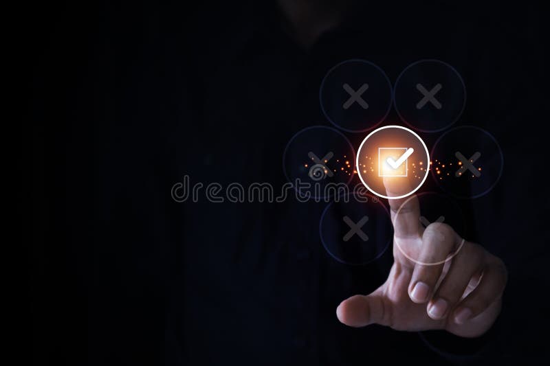 Hand Choose Check Mark on Cross Symbol for True or False Changing ...