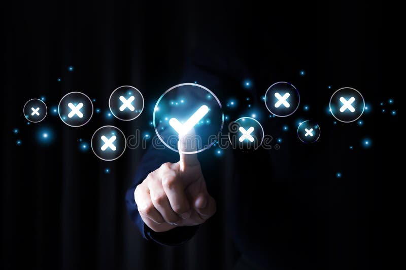 Hand Choose Check Mark on Cross Symbol for True or False Changing ...
