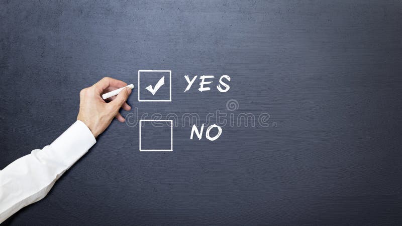 Hand Chooses between Yes and No with Chalk on the Blackboard Stock ...