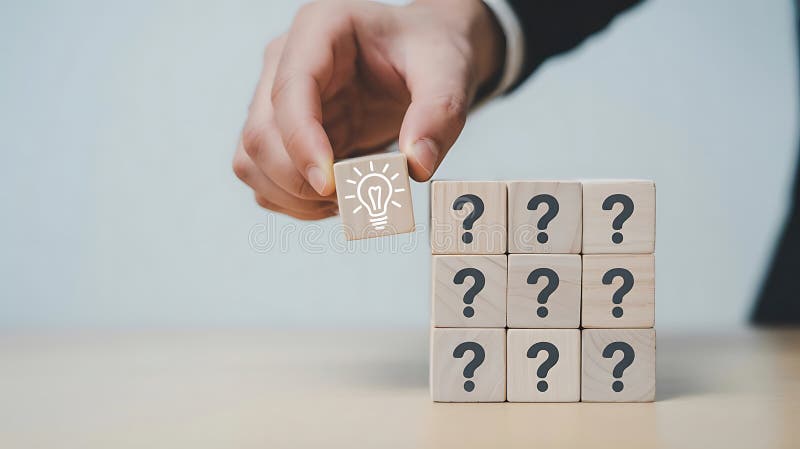 Hand Choosing Lightbulb Cube Over Question Marks Representing Idea ...