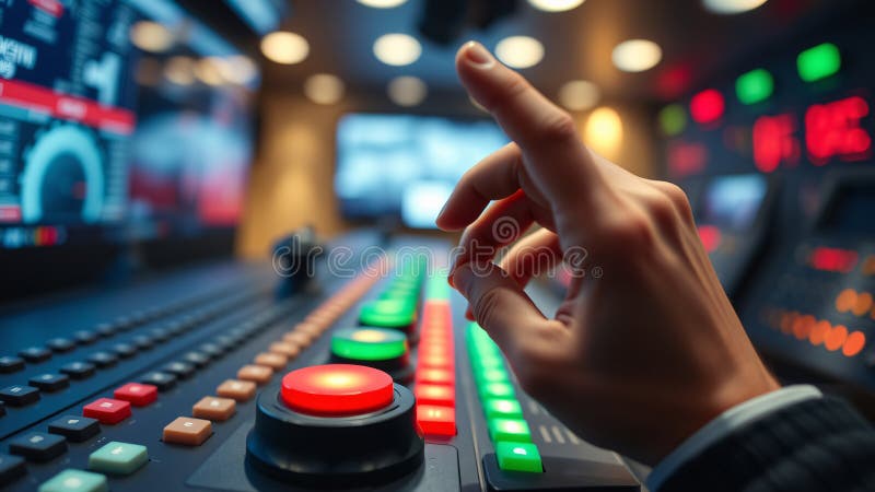 Hand Choosing between Red and Green Buttons Inside a Control Room ...