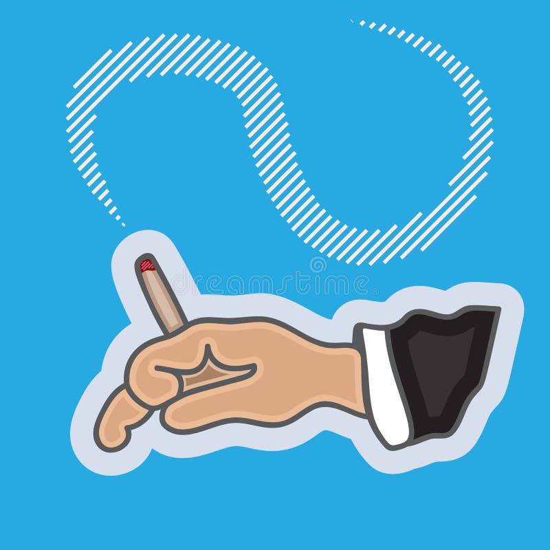 The Hand with a Cigar on a Blue Background,smoke. Stock Vector ...