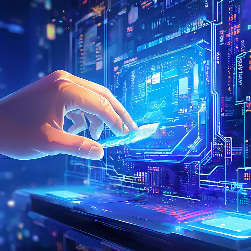 Hand with Circuit Board Showing Functions of Futuristic Ai Chip ...