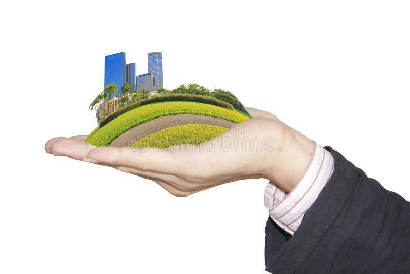 City in hand stock photo. Image of businessman, grass - 26525504