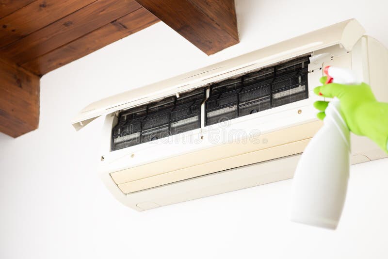 Hand Cleaning Air Conditioner.Home Work Concept Stock Photo - Image of ...