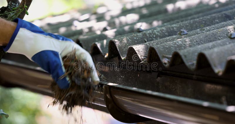 Hand Cleaning Dirty House Gutter from Leaves and Needles Stock Video ...