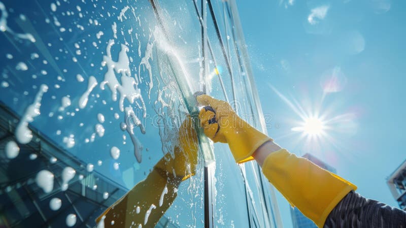 The Hand Cleaning Glass Window.AI Generated Image Stock Image - Image ...