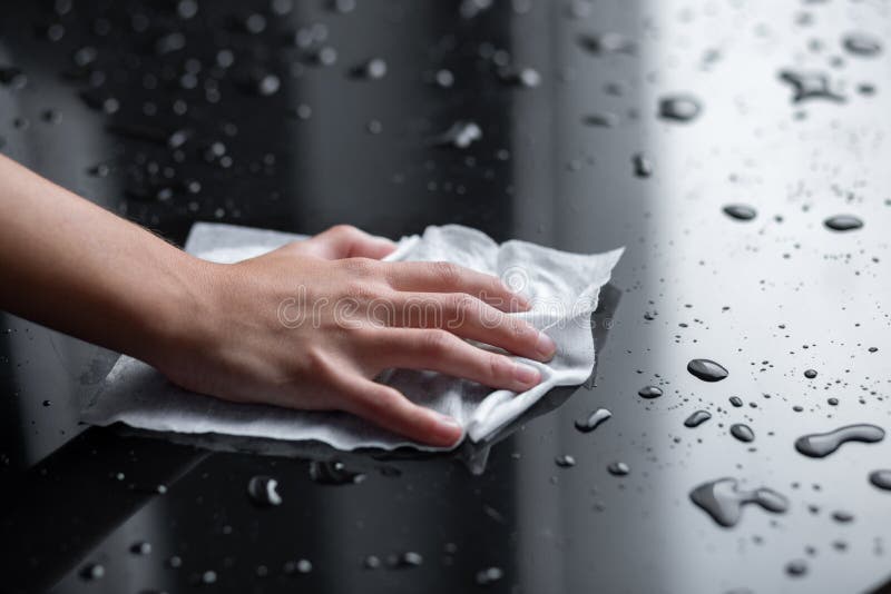 Hand Cleaning Liquid Water Drops with Wipe Tissue Stock Image - Image ...