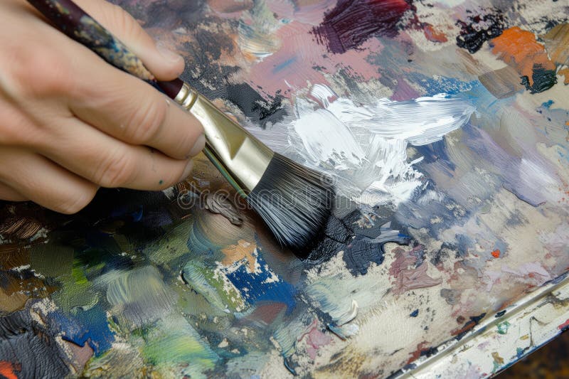 Hand Cleaning Off Excess Paint from a Brush on a Palette Stock Image ...